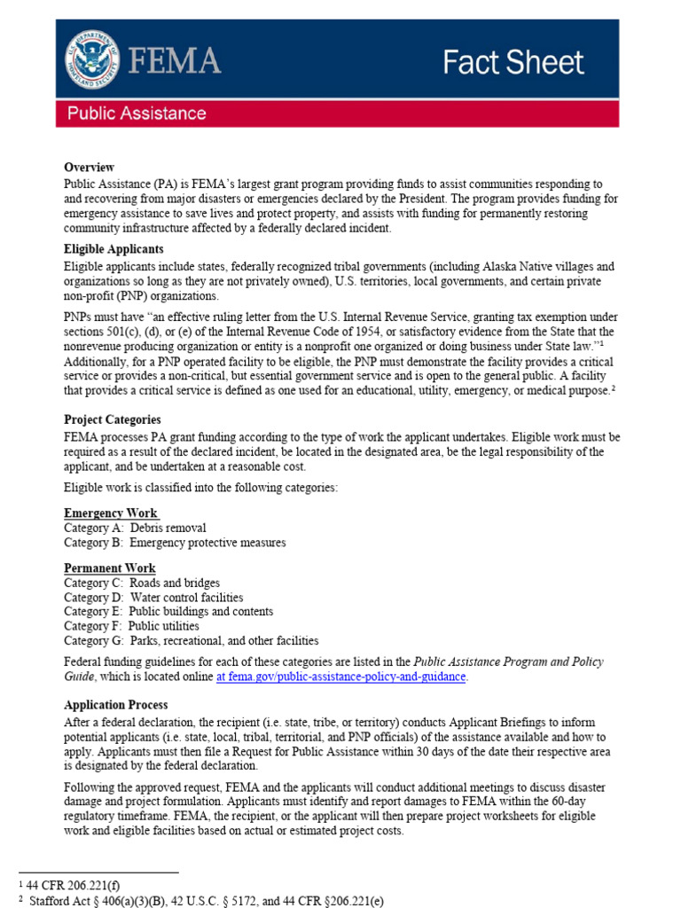 Fema Public Assistance Fact Sheet 10 2019 | PDF