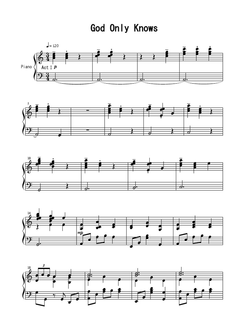 Piano Solo) The World God Only Knows OP - God Only Knows | PDF | Unrest