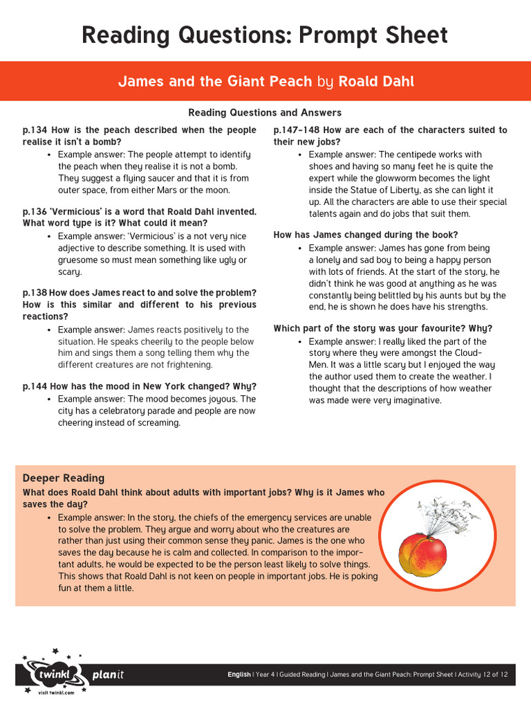 Reading Questions Prompt Sheet | PDF