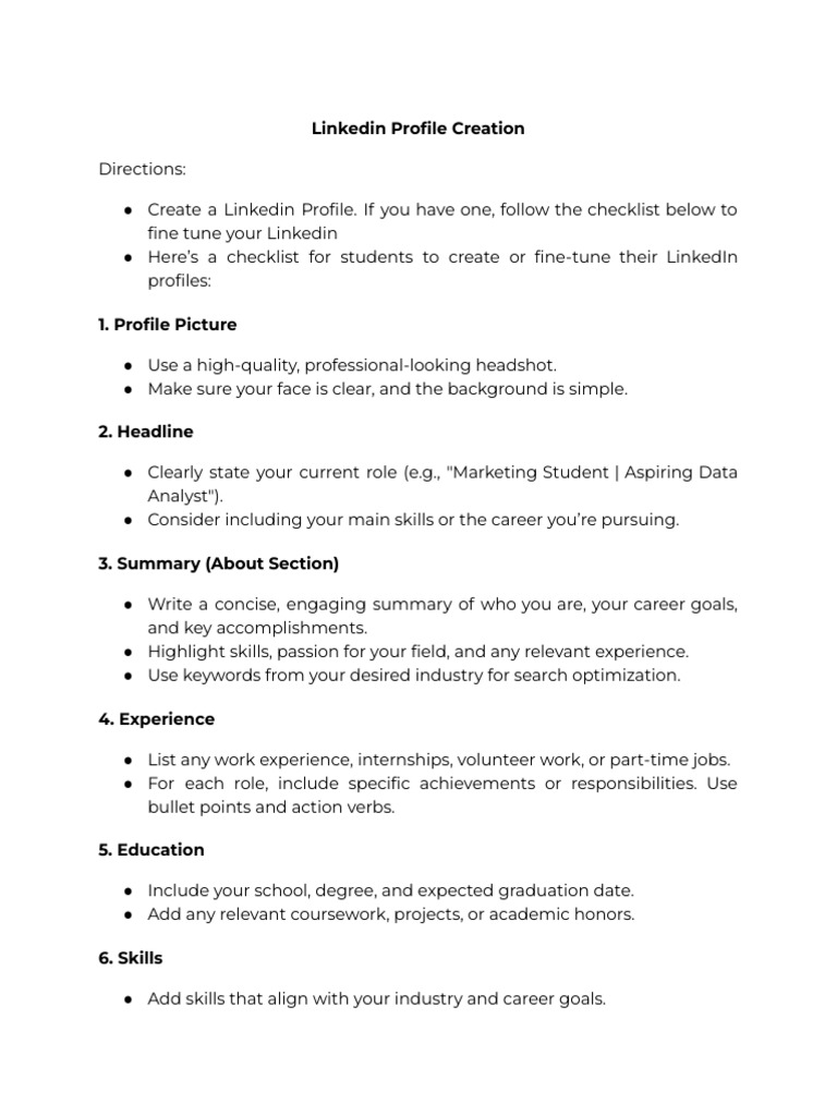 Linkedin Profile Creation Pdf