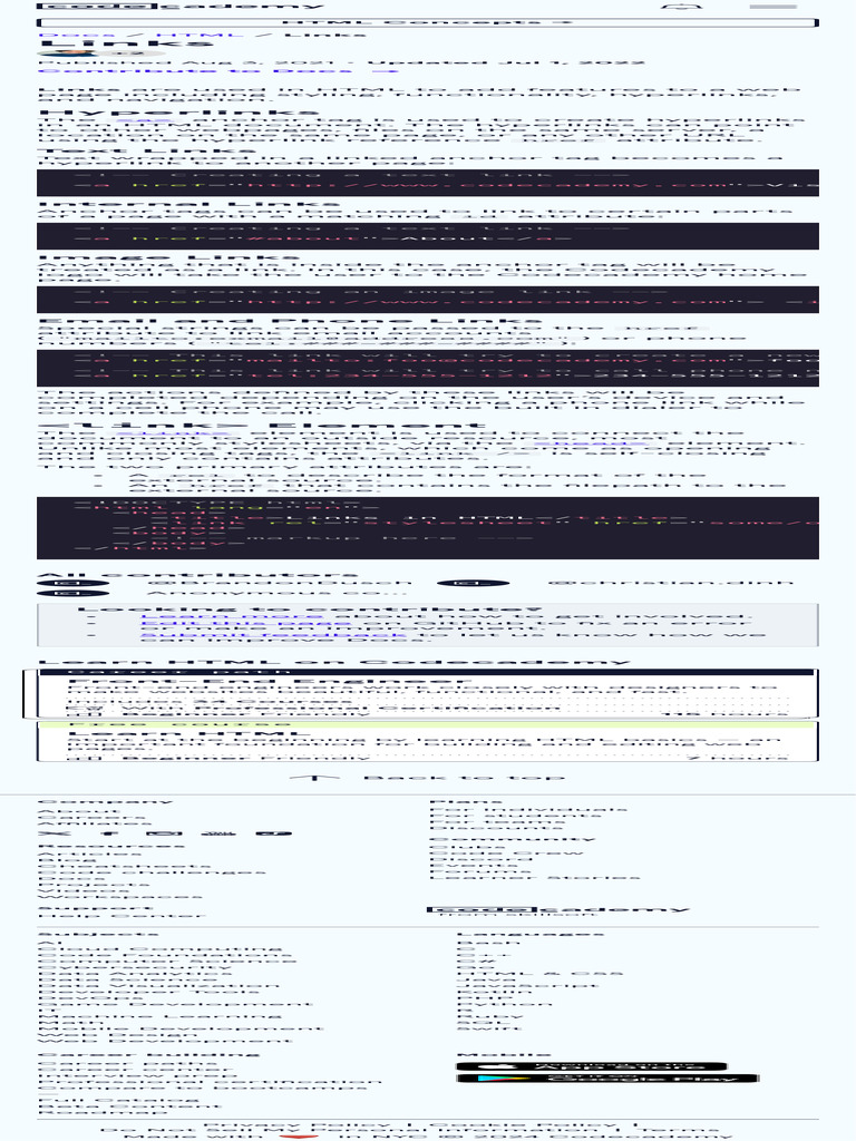 HTML Links Codecademy | PDF