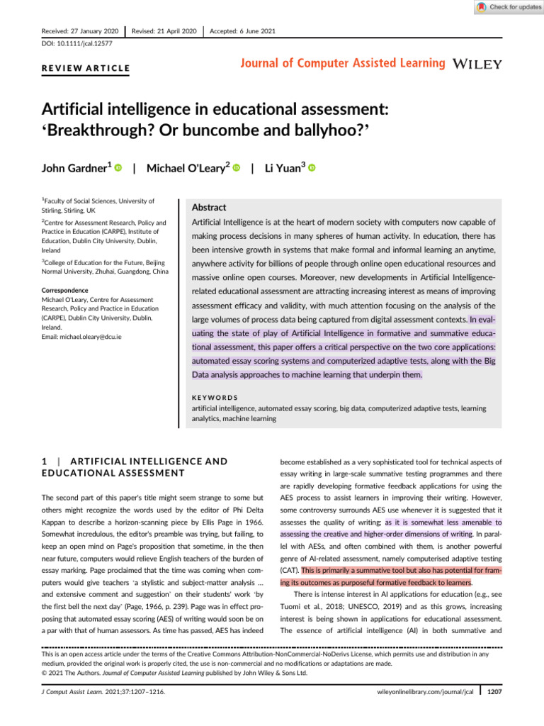 Computer Assisted Learning - 2021 - Gardner - Artificial Intelligence ...