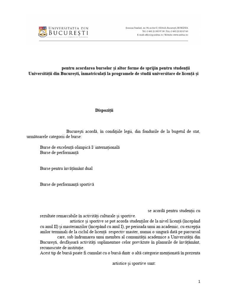 Metodologie Pentru Acordarea Burselor Si Altor Forme de Sprijin Pentru Studentii Universitatii ...