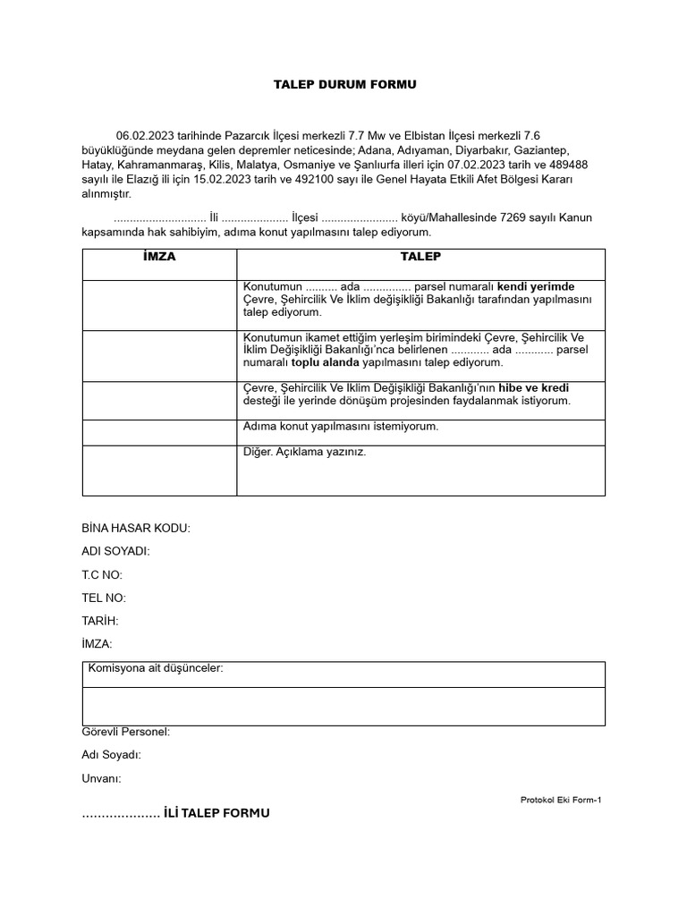 Talep Durum Formu | PDF