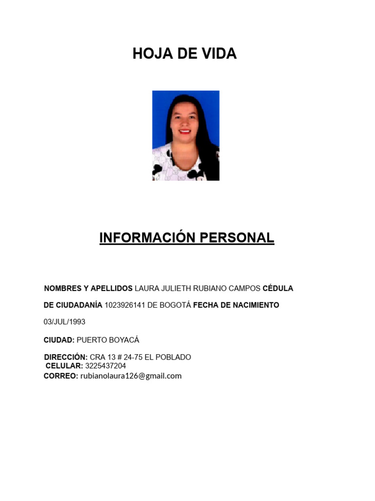 Hoja de Vida Laura Rubiano | PDF
