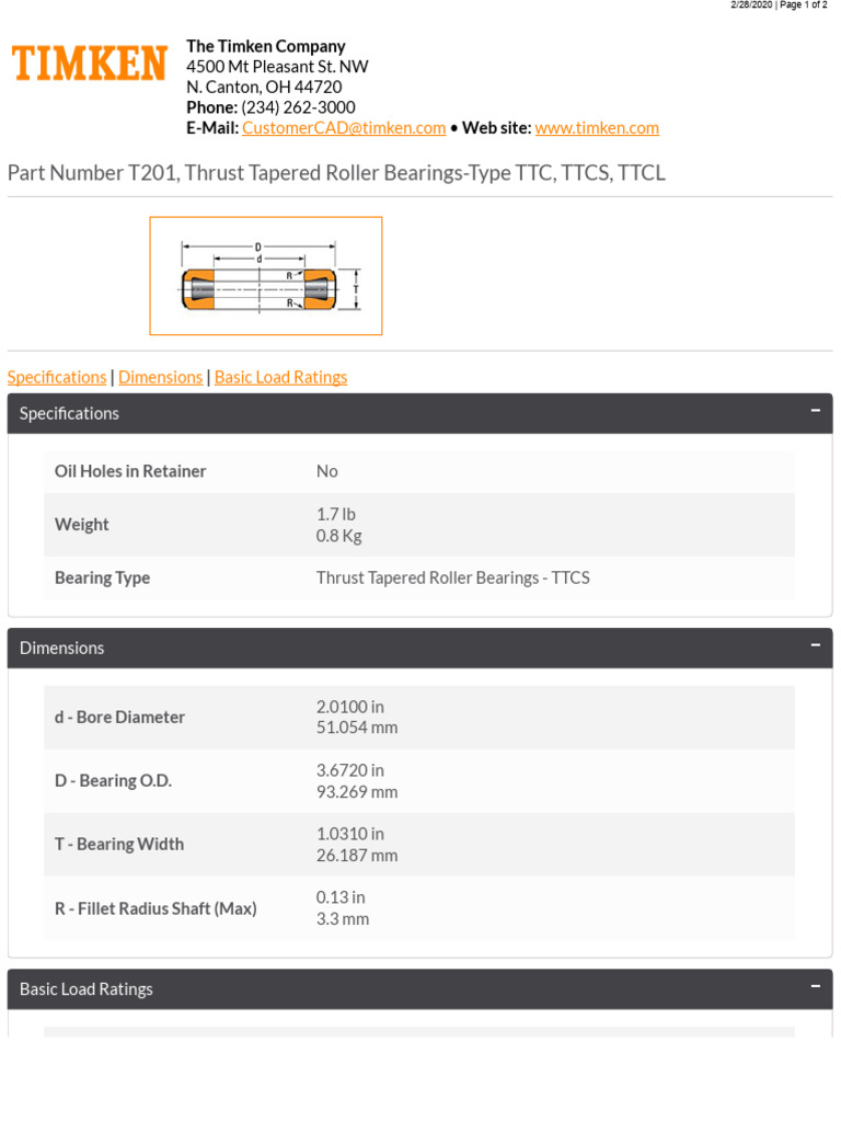 T201 ThrustTaperedRollerBearings TypeTTC TTCS TTCL | PDF