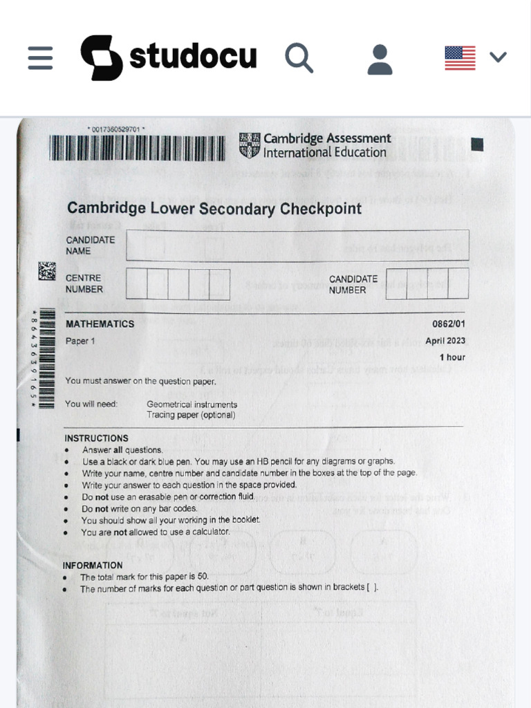Cambridge Checkpoint Mathermatics Past Papers 2023 - Ancilliary ...