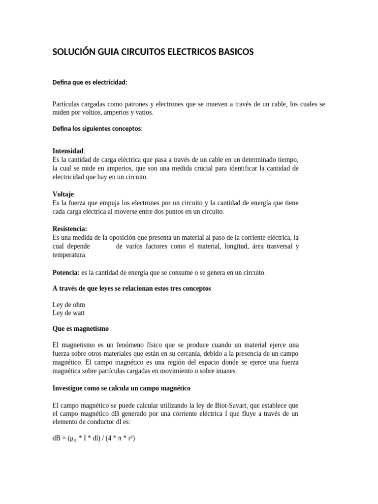 Solución Guia Circuitos Electricos Basicos | PDF