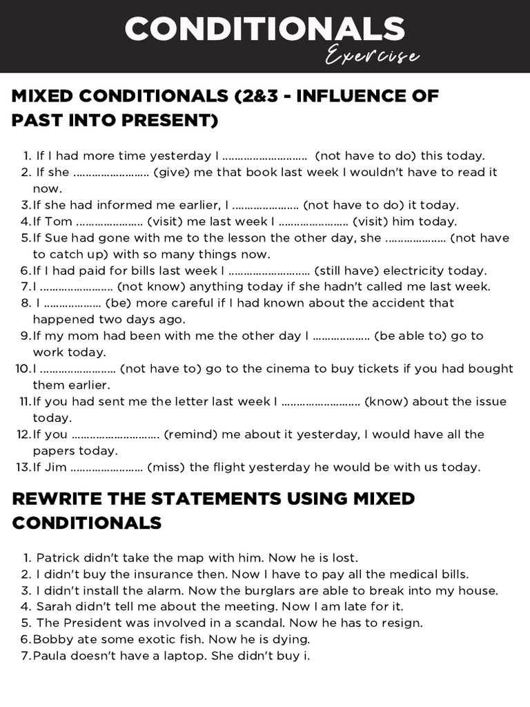 Mixed Conditionals 23 Exercise | PDF