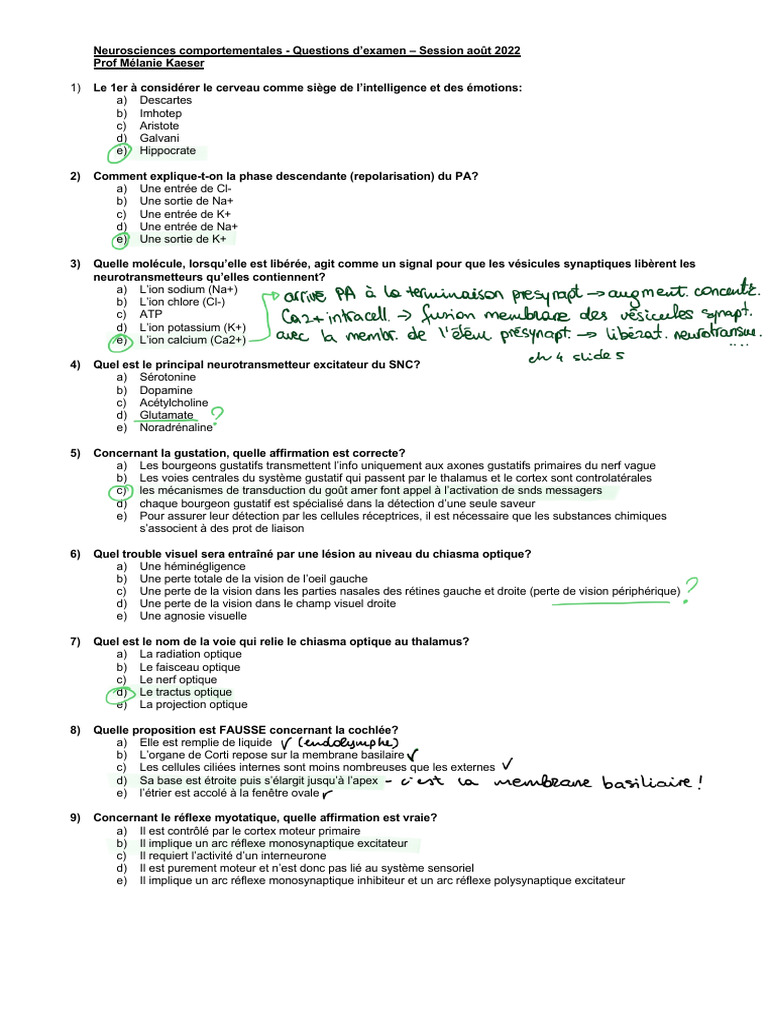 QCM-Examen Neuro Août 2022 | PDF