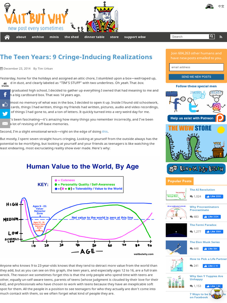 Waitbutwhy The Teen Years 9 Cringe Inducing Realizations | PDF
