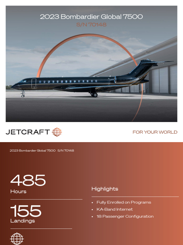 2023 Bombardier Global 7500 SN 70148 Available Through Jetcraft 3 | PDF