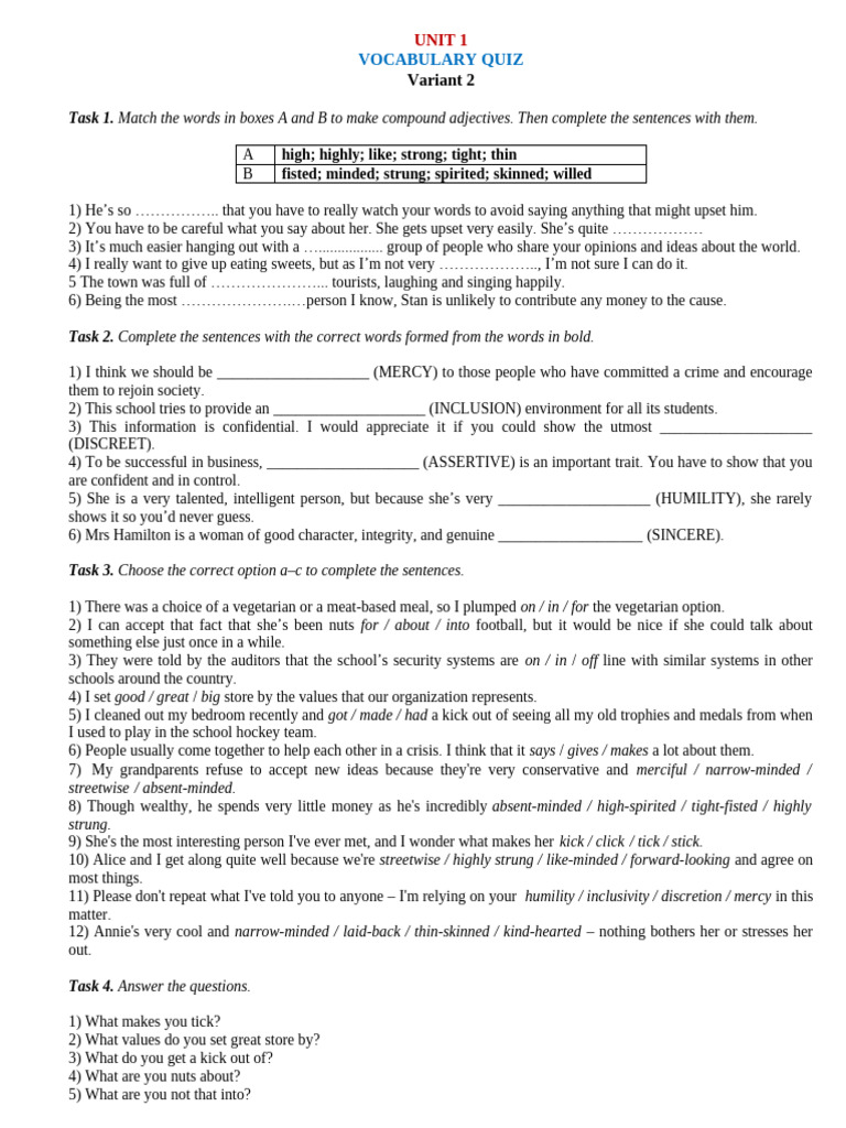 V-2_Unit 1_Vocabulary Quiz | PDF
