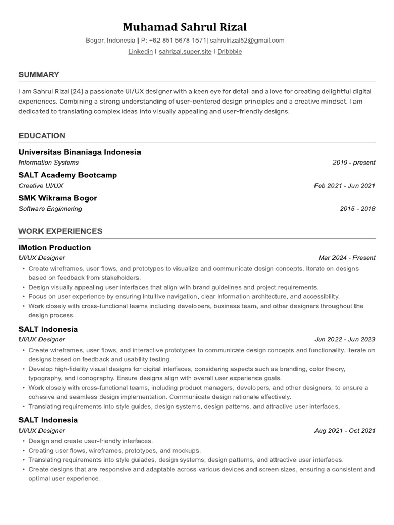 CV ATS - Muhamad Sahrul Rizal | PDF