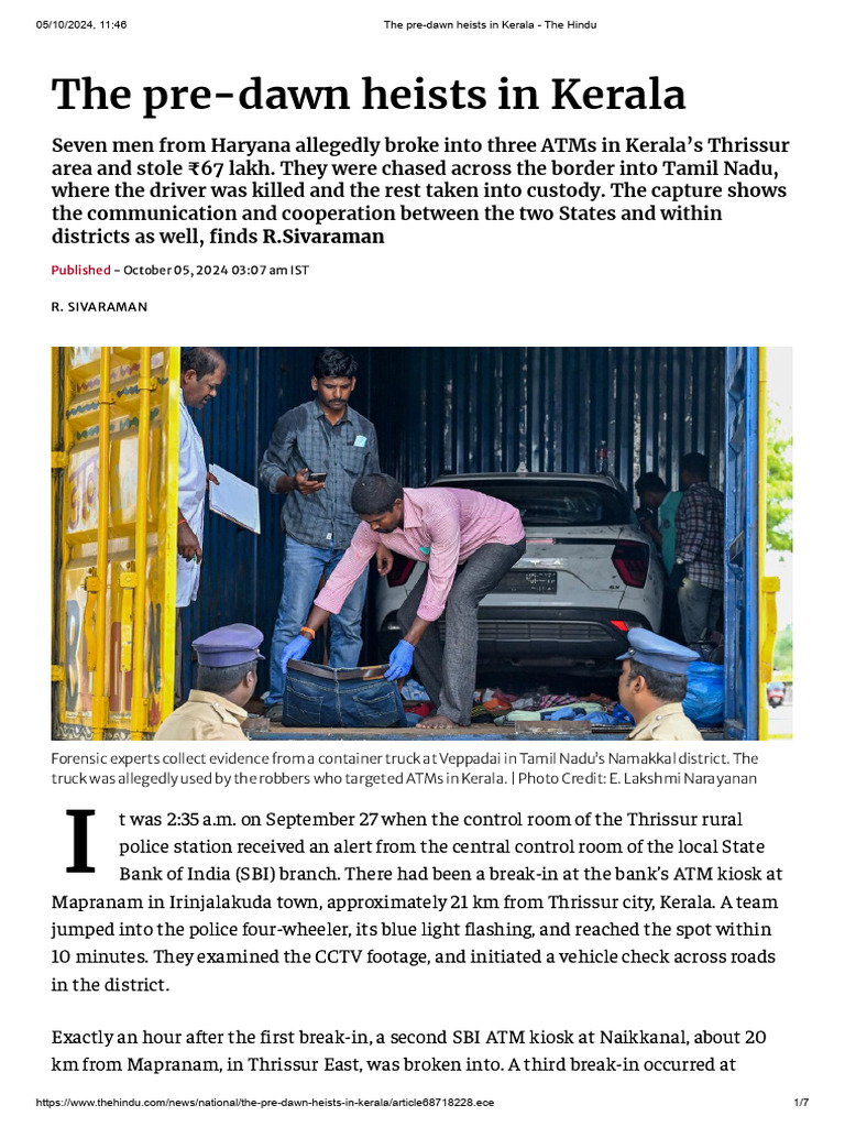 Namakkal district Encounter of pre dawn heist-SP Rajesh kannan IPS | PDF