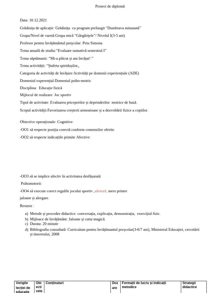 Proiect de Diploma Ed Fizica | PDF
