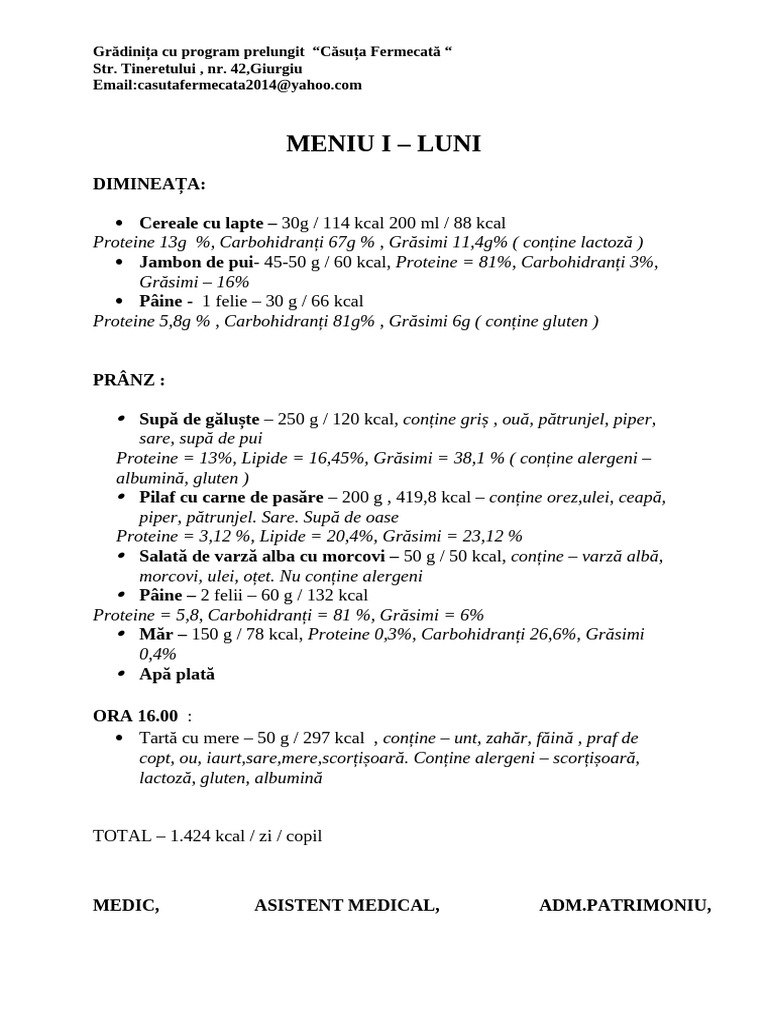 Meniu Zilnic 1 | PDF