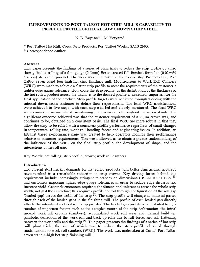 Improvements To Port Talbot Hot Strip | PDF