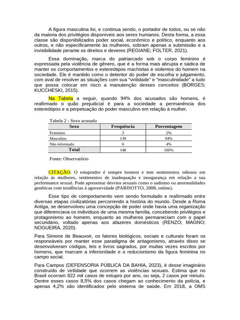 Patriarcado - Tabelas | PDF