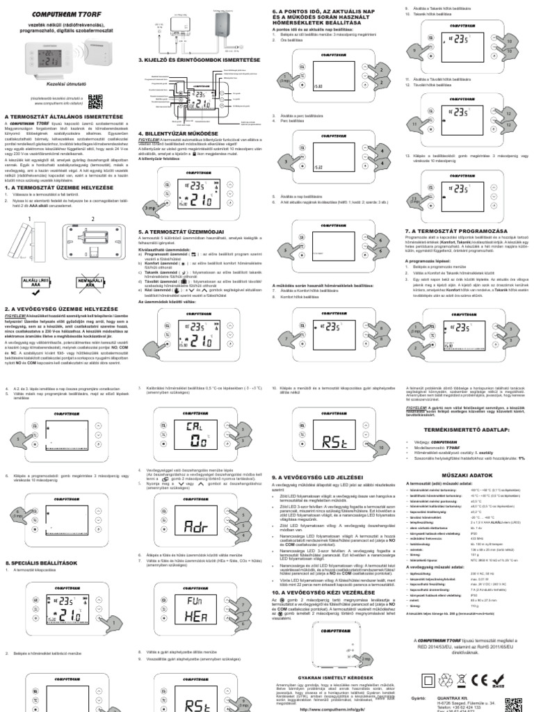 Computherm T70Rf Ábrás | PDF