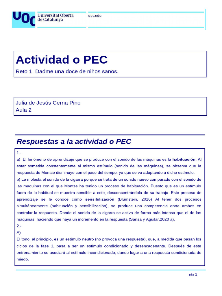Actividad o PEC1 | PDF | Experimentar | Ciencias del comportamiento