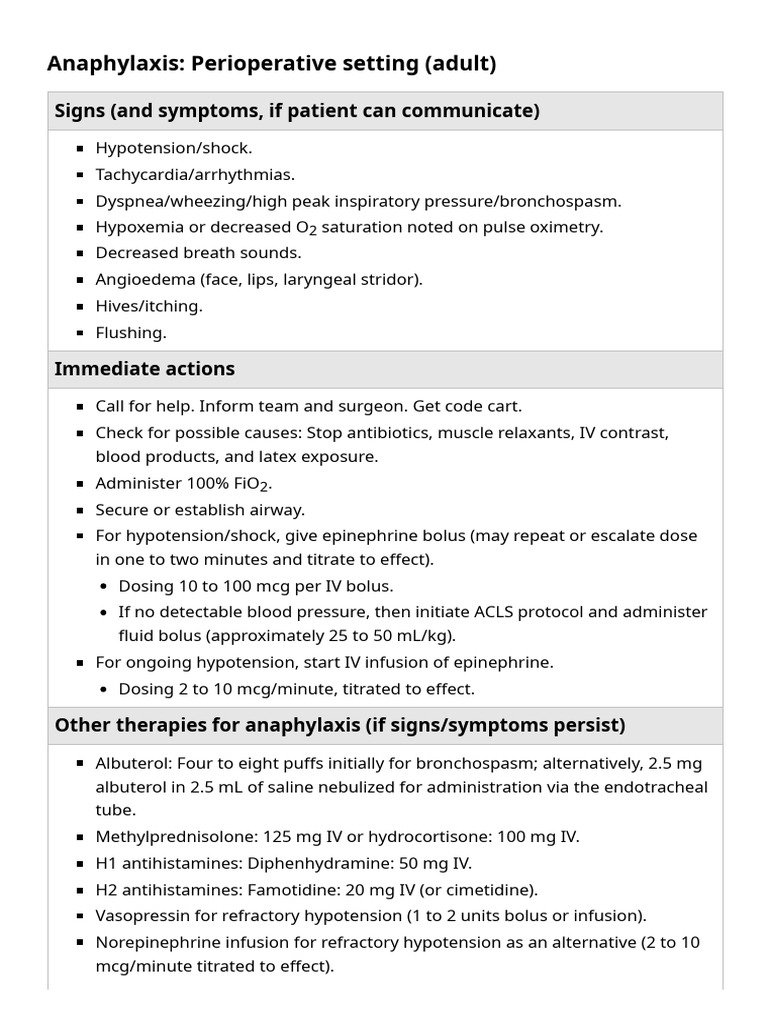 Anaphylaxis - Perioperative Setting (Adult) | PDF