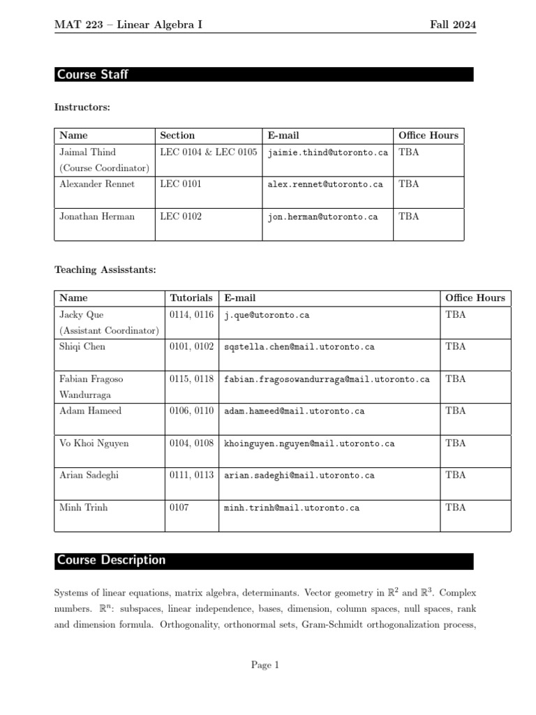 Mat223 Syllabus | PDF