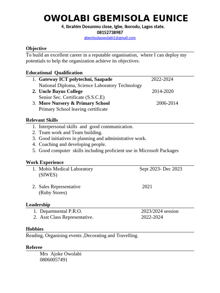 GBEMISOLA CV | PDF GBEMISOLA CV | PDF