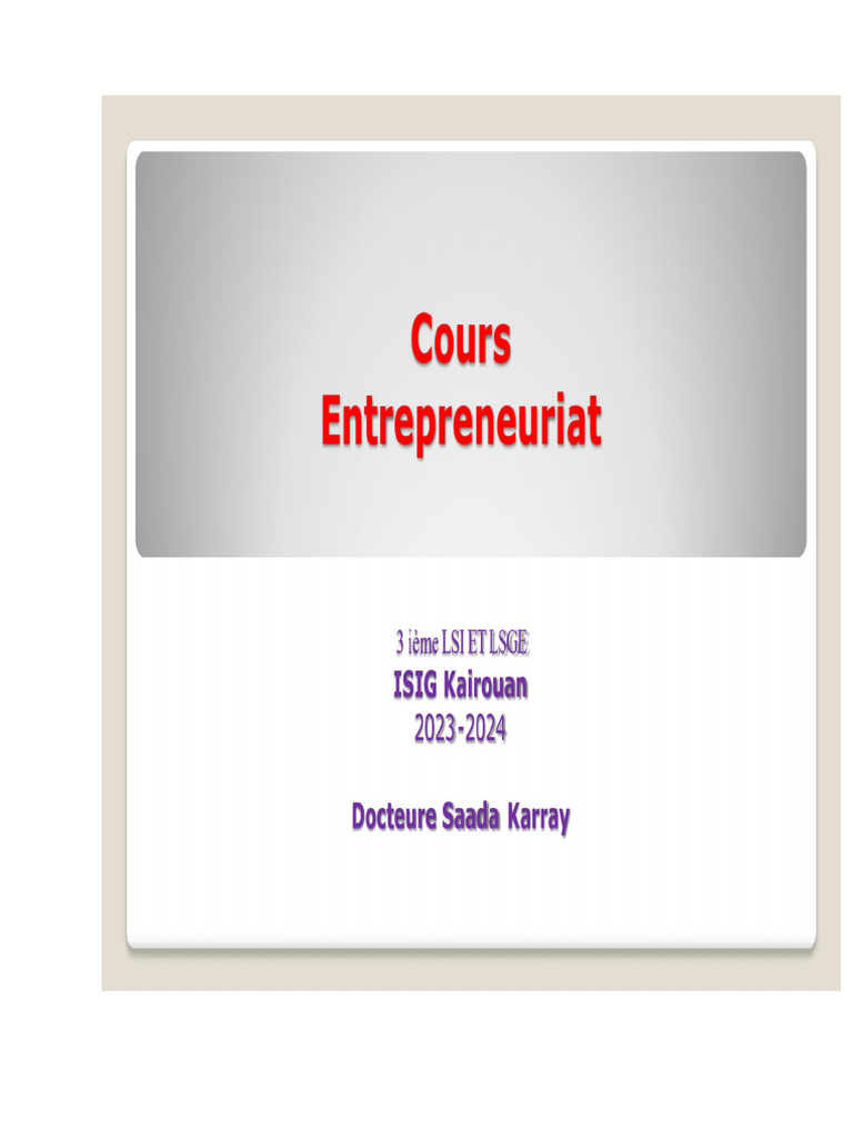 Cours Entrepreneuriat 1 | PDF