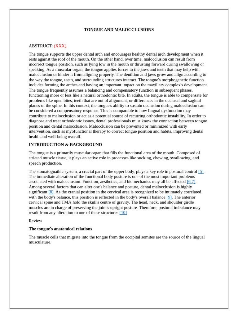 Exam Note TONGUE AND MALOCCLUSIONS | PDF