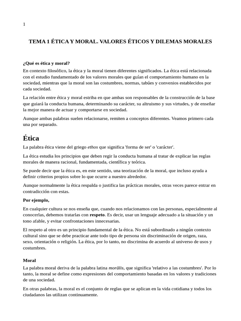 Tema 1 Etica y Moral | PDF