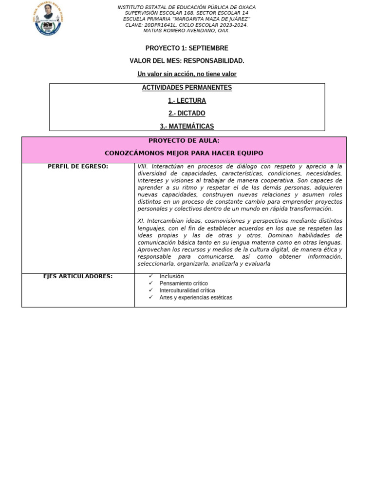 Proyecto 1 Conozcámonos Mejor para Hacer Equipo | PDF | Aprendizaje ...