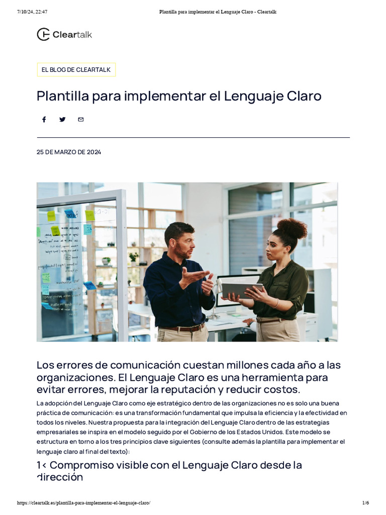 Plantilla para implementar el Lenguaje Claro - Cleartalk | PDF
