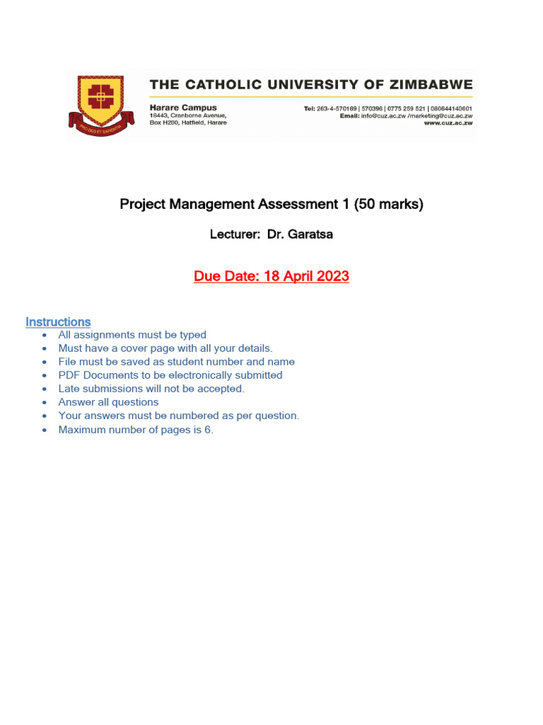 Project Management Assessment 1 | PDF