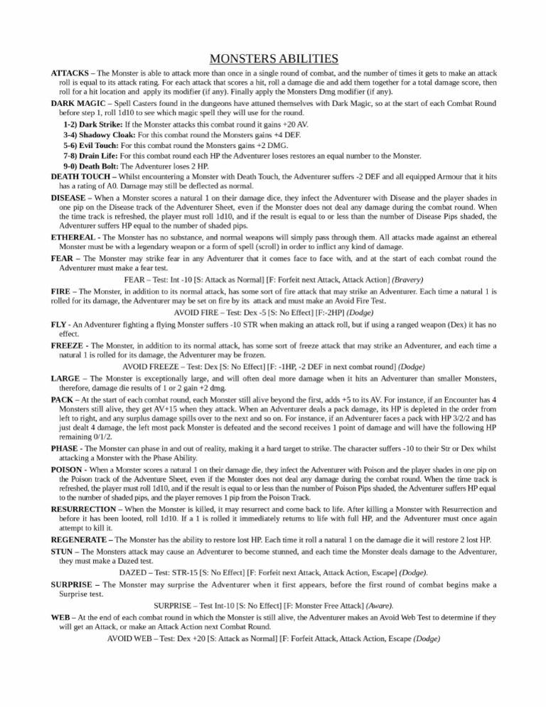 D100 Dungeon - Monster Abilities | PDF