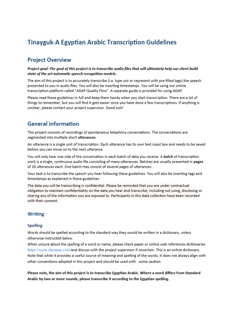 Tinayguk-A Egyptian Arabic Transcription Guidelines | PDF