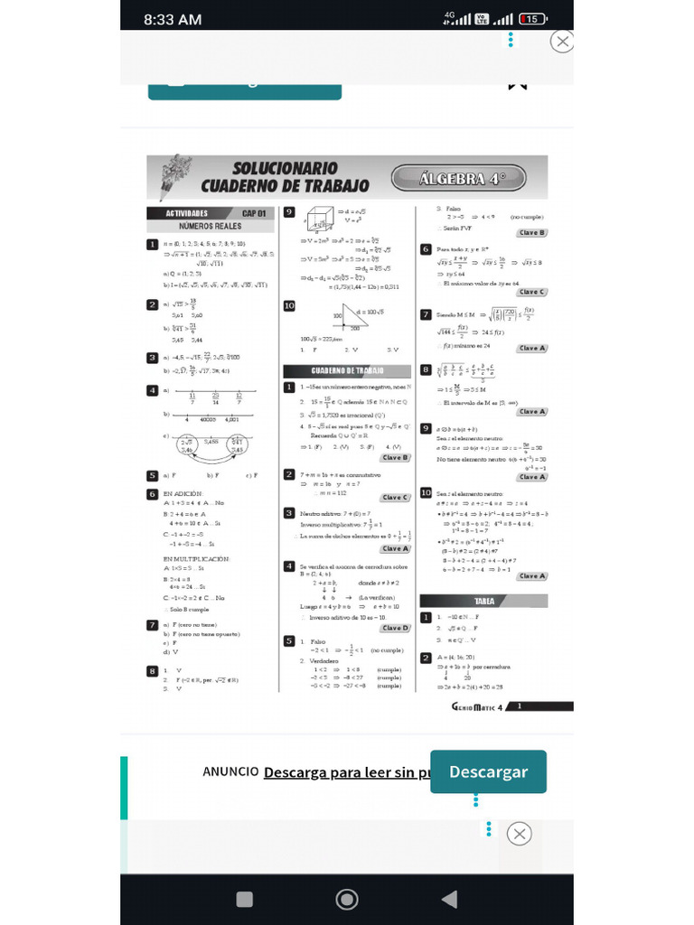 Solucionario Álgebra 4° | PDF