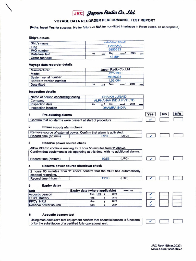 Katagalan Brave VDR Test Report - Ani | PDF