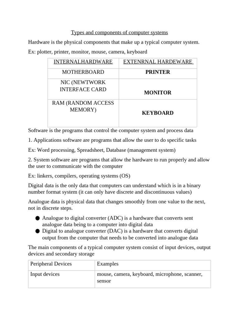 Types and Components of Computer Systems | PDF