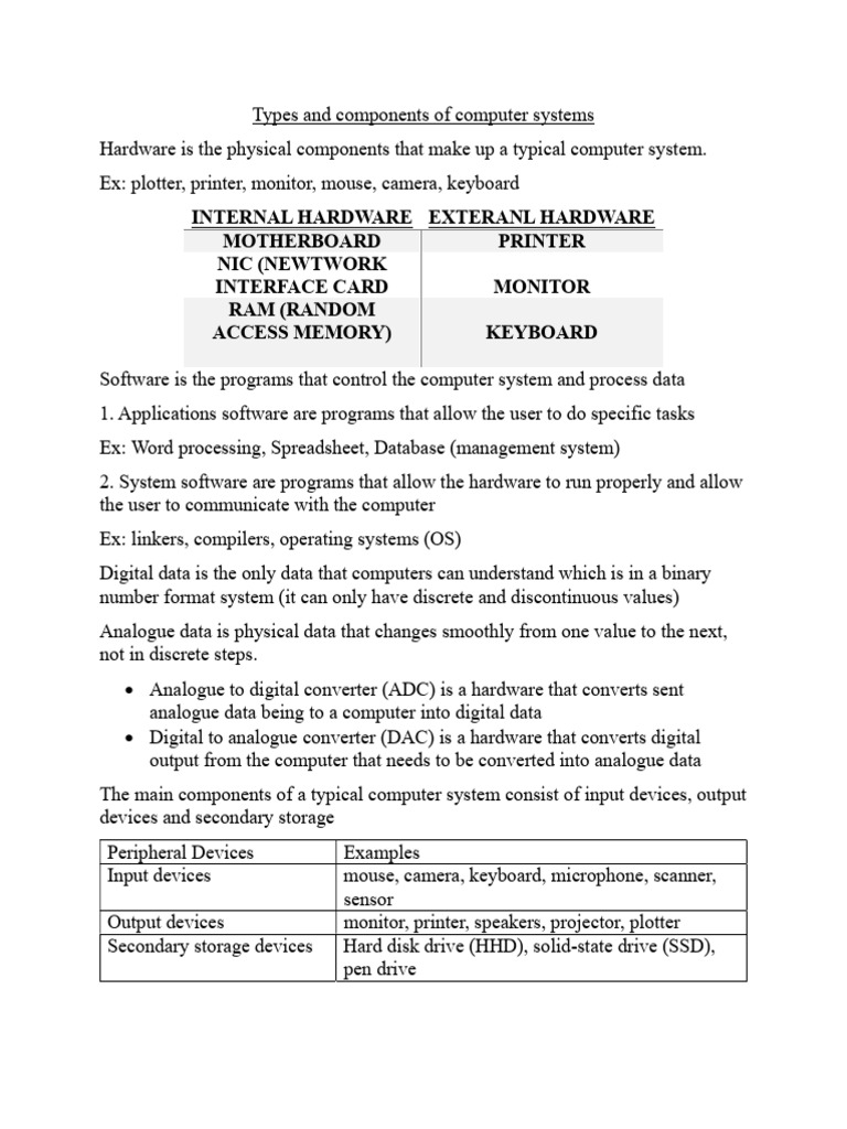 Types and Components of Computer Systems | PDF