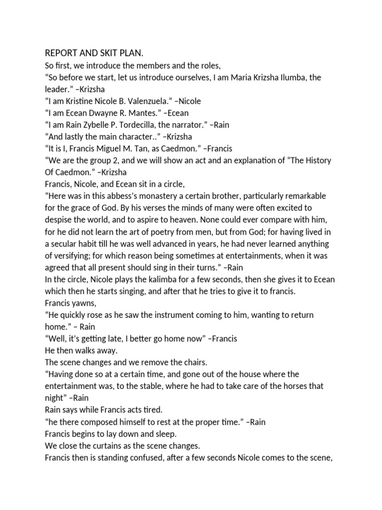 Report and Skit Plan | PDF