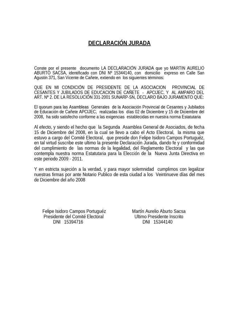 Declaracion Jurada II | PDF