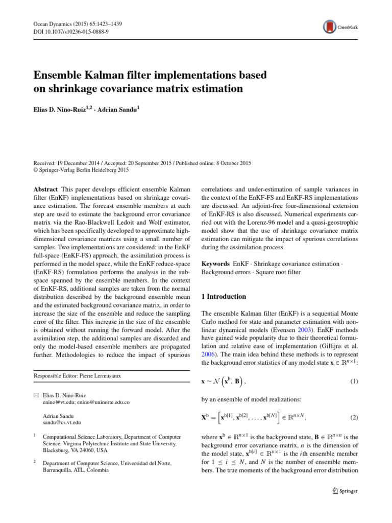 Ensemble Kalman Filter Implementations Based On Shrinkage Covariance Matrix Estimation Pdf