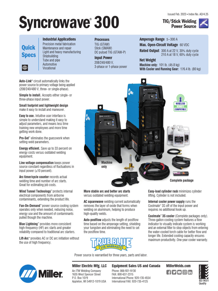 Syncrowave 300 Spec Sheet | PDF