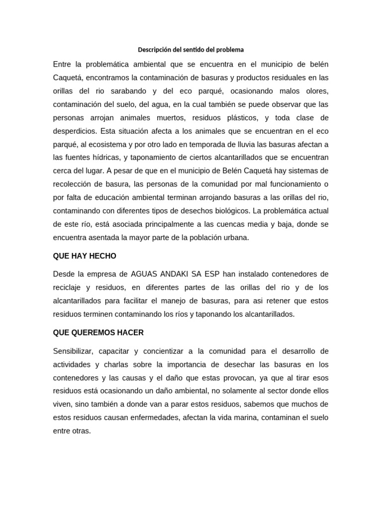 Descripción Del Sentido Del Problema | PDF