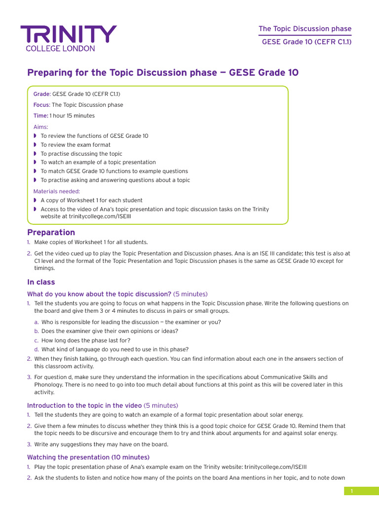 04 GESE G10 Preparing The Topic Discussion Phase | PDF