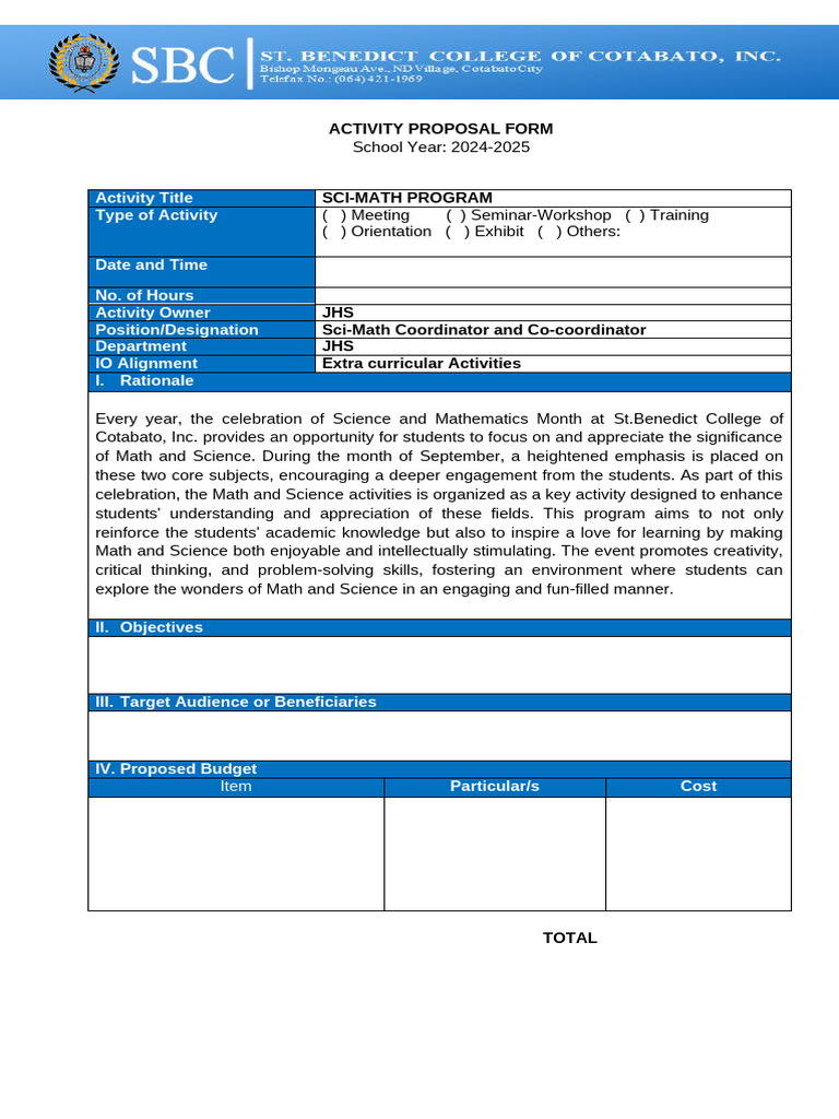 Activity Proposal Template (1) | PDF