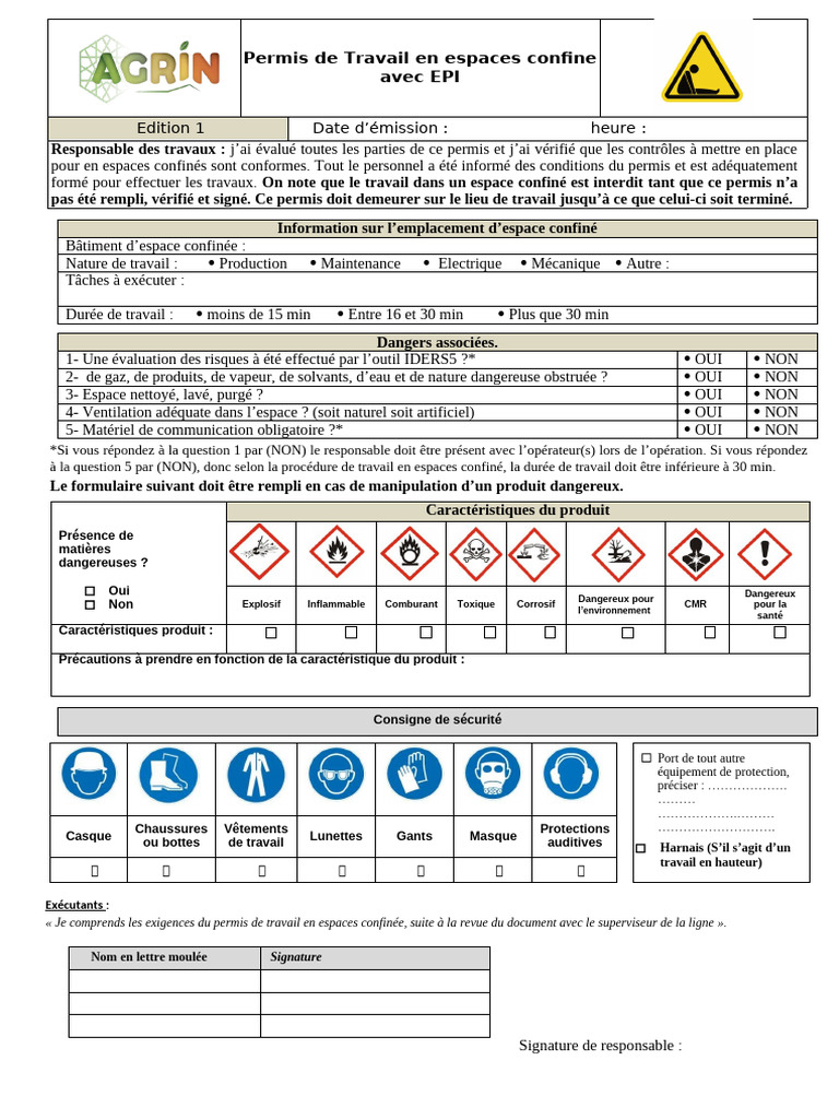 Permis de Travail en Espaces Confinée | PDF