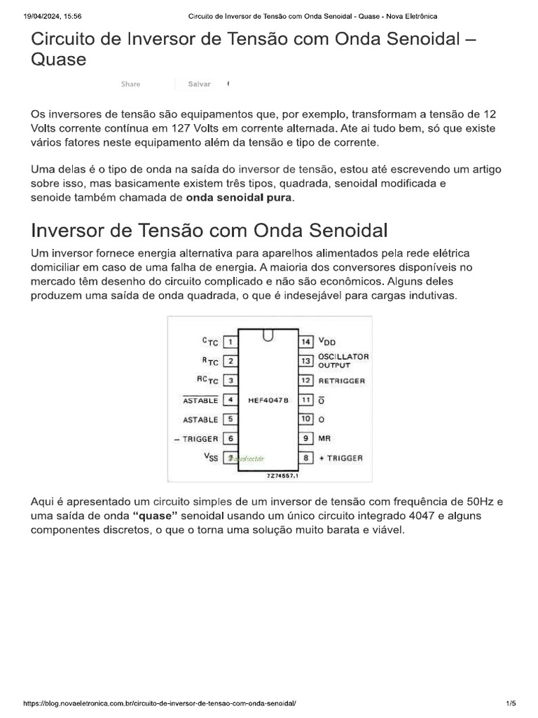 Circuito inversor onda senoidal | PDF