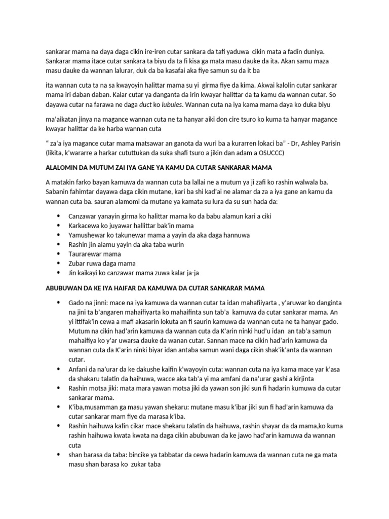 Cutar Sankarar Mama | PDF